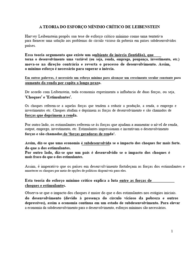 (Notas Da Ma'am) TEORIA DO MÍNIMO ESFORÇO CRÍTICO DE LEIBENSTEIN | PDF ...