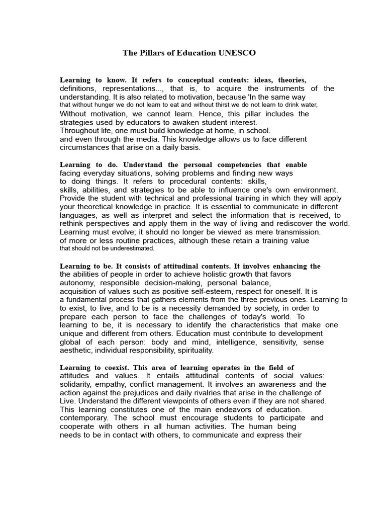 UNESCO's Four Pillars of Education | PDF | Learning | Knowledge