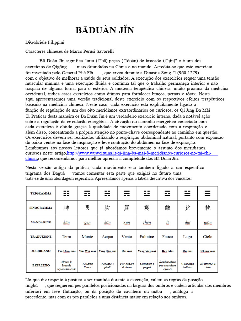 Benefícios e Prática do Bā Duàn Jǐn | PDF | Meridiano (acupuntura ...