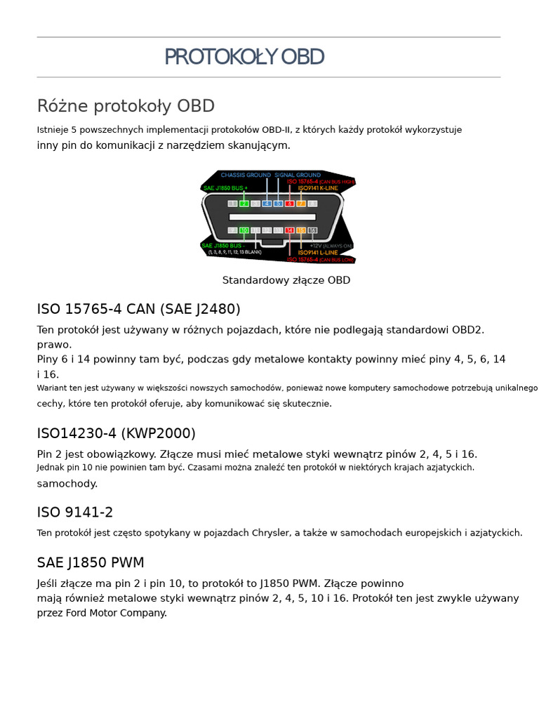 Różne Protokoły OBD | PDF