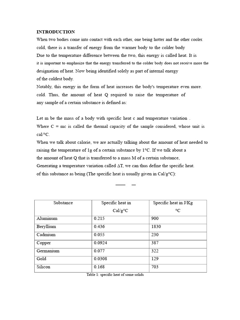 Specific Heat Report | PDF | Heat | Temperature