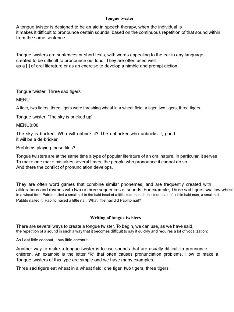 Understanding Tongue Twisters for Speech | PDF | Linguistics | Phonetics