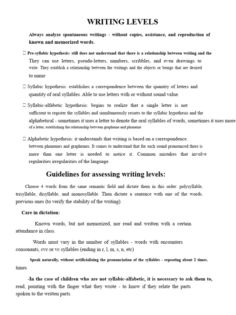 Levels of Writing and Dictation | PDF