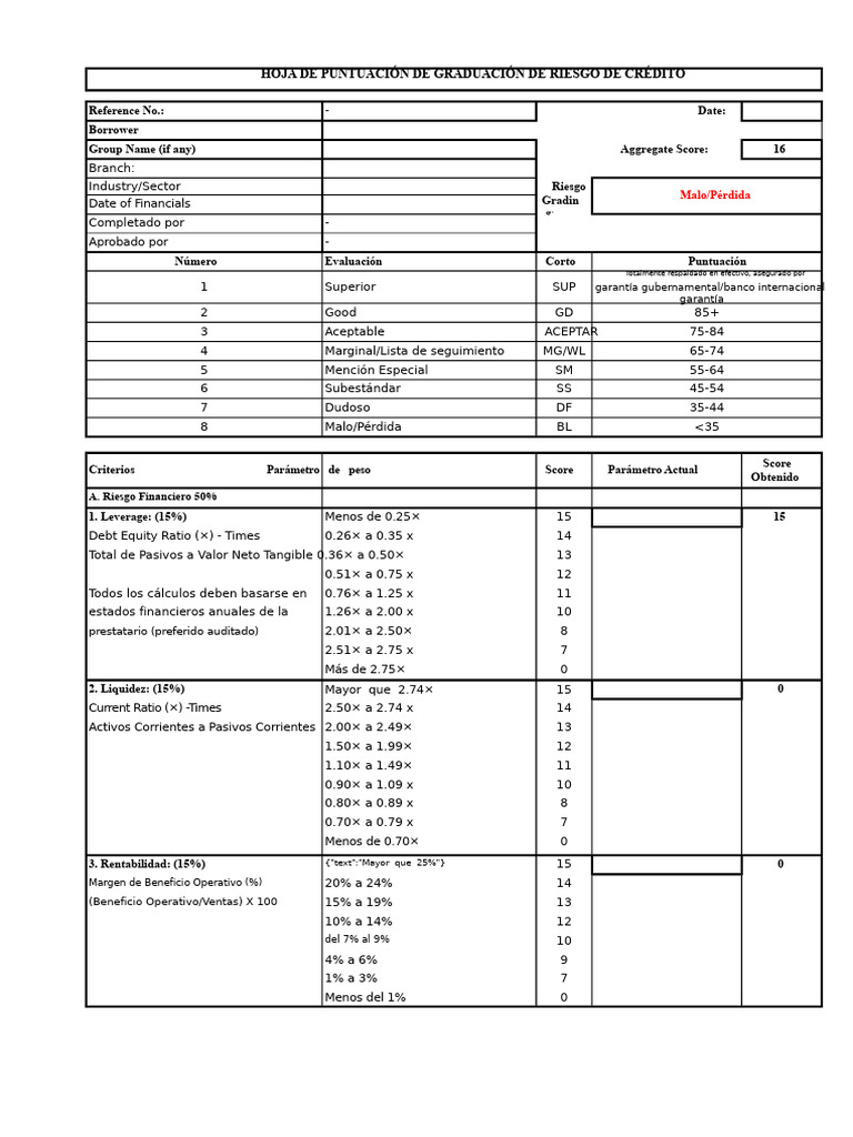 Hoja de Puntuación CRG Del Banco | PDF | Riesgo crediticio | Riesgo ...