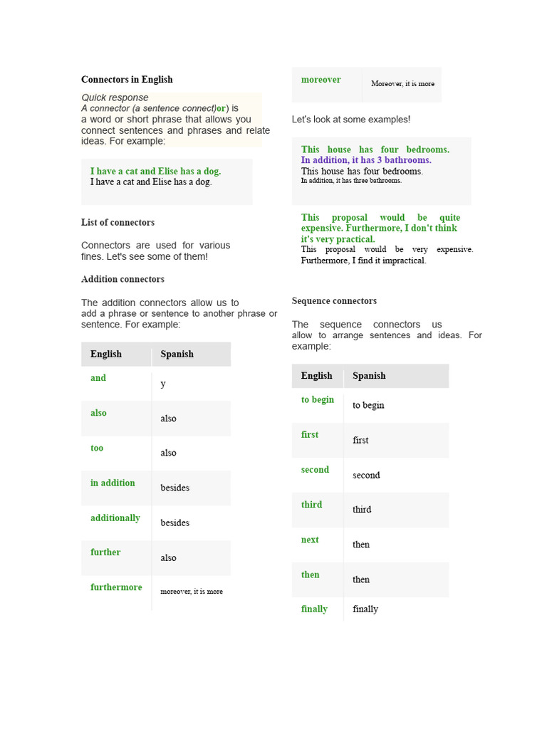 Connectors in English | PDF | English Language | Phrase