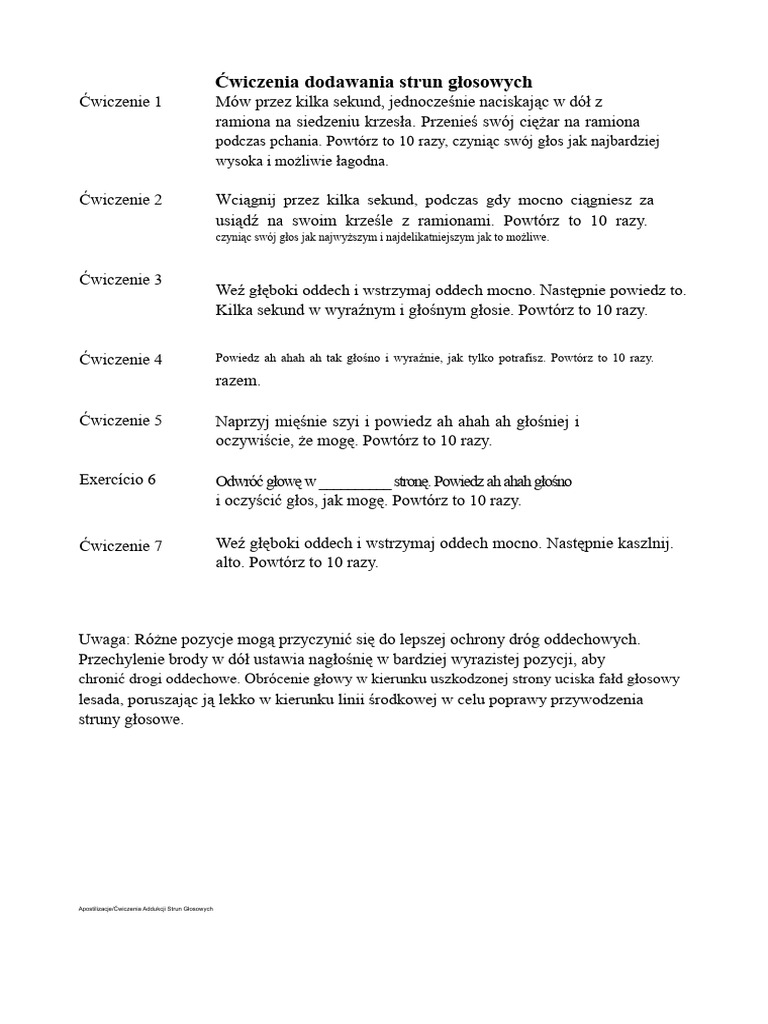 Ćwiczenia Przywodzenia Strun Głosowych | PDF