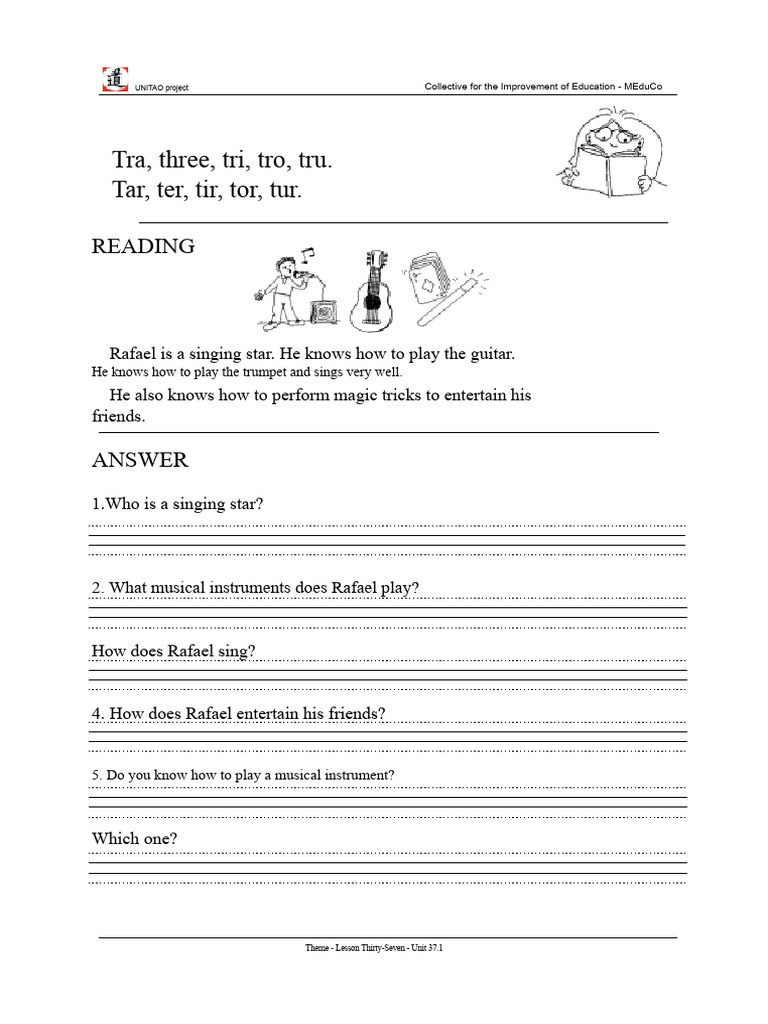 Tra, Three, Tri, Tro, Tru. Tar, Ter, Tir, Tor, Tur.: Reading | PDF