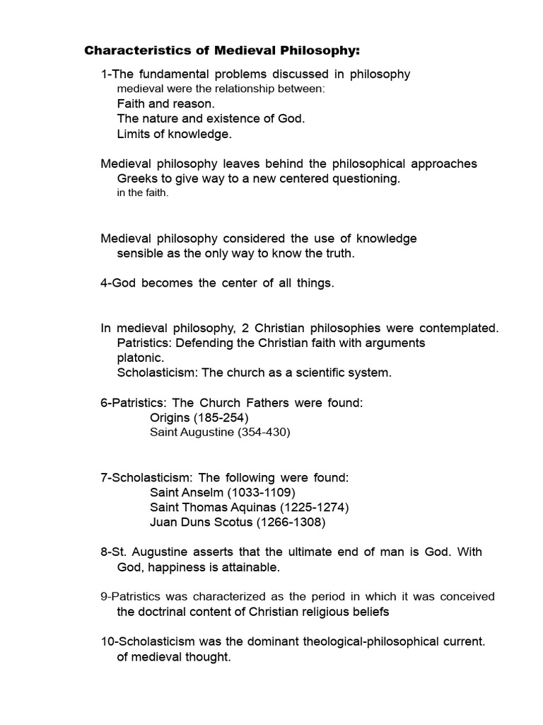 Key Features of Medieval Philosophy | PDF