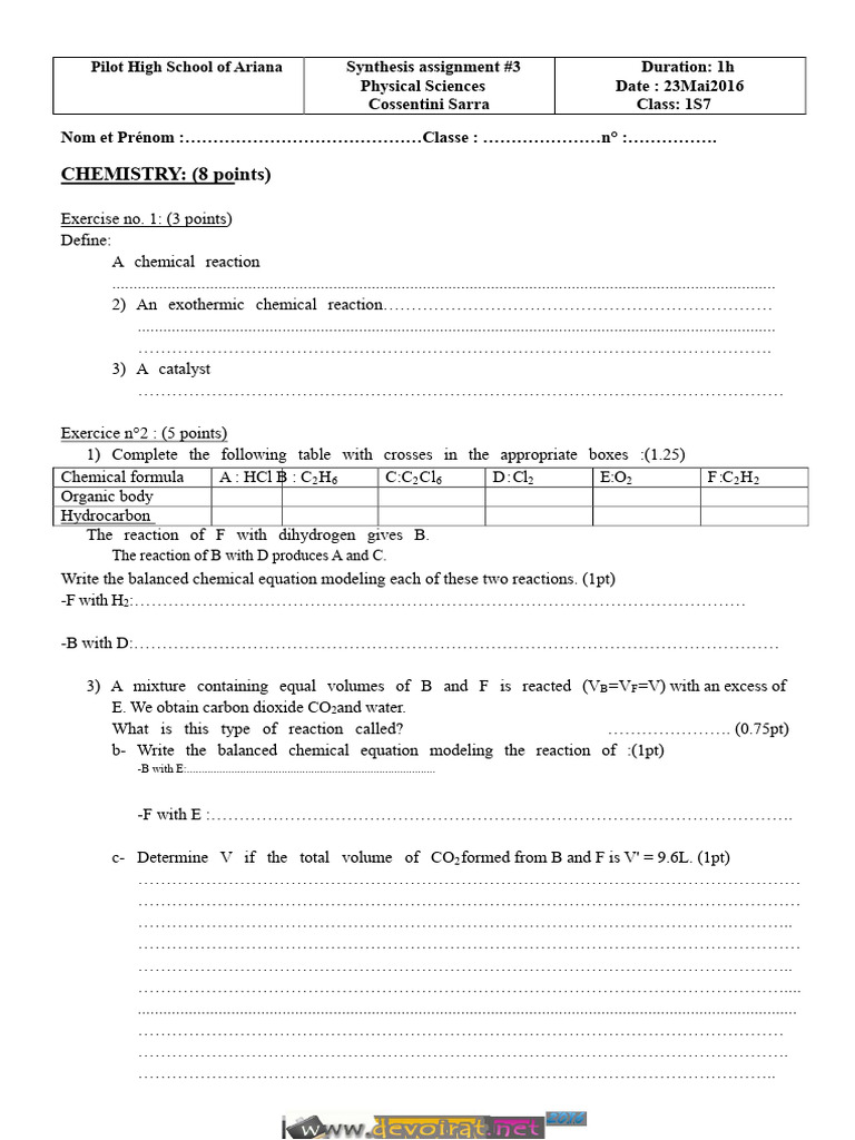 Synthesis Assignment No. 3 Pilot High School - Physical Sciences - 1st ...