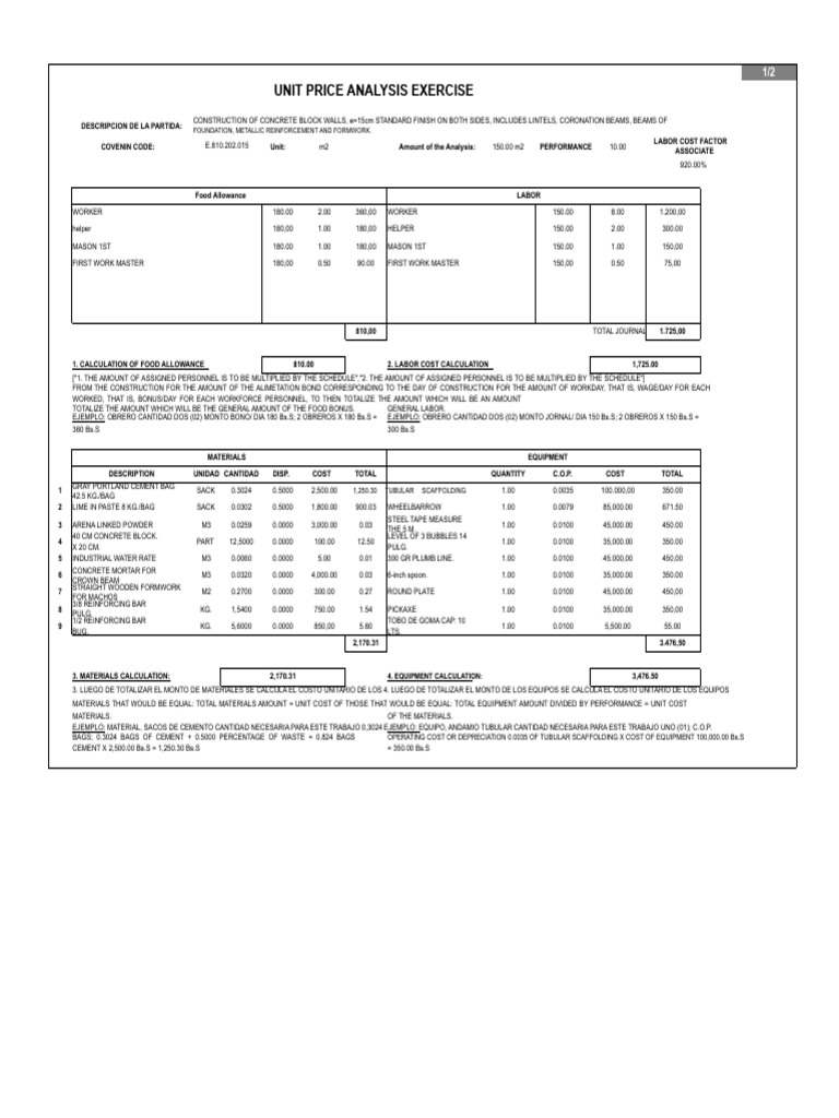 Unit Price Exercise | PDF | Cost | Labour Economics