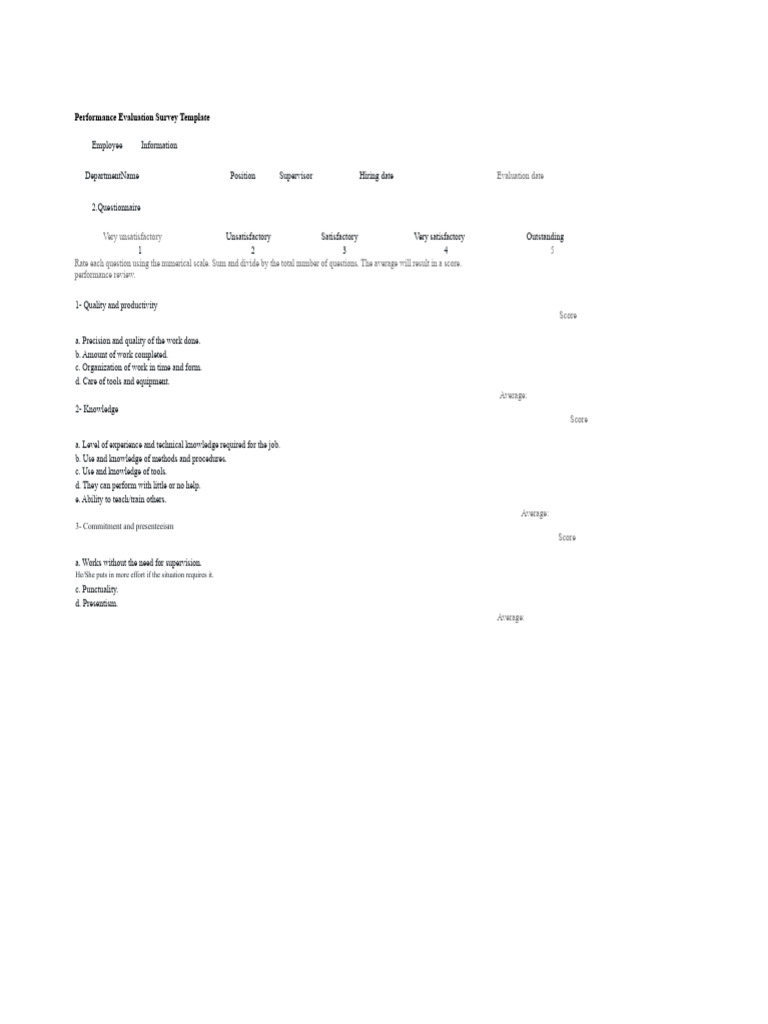 Performance Evaluation Survey Model | PDF | Performance Appraisal ...