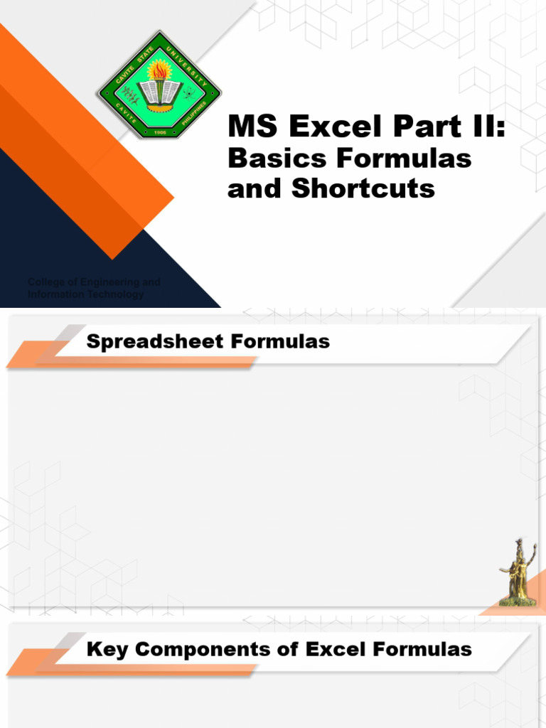 Lecture 5 Excel II Basic Formulas | PDF | Microsoft Excel | Formula