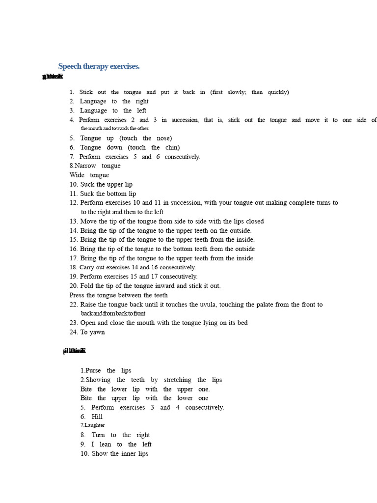 Speech therapy exercises | PDF | Tongue | Mouth