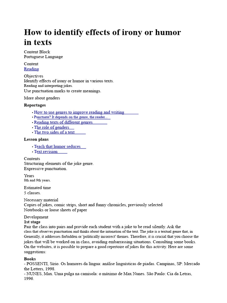 Irony or Humor Plan in Texts | PDF | Jokes | Irony