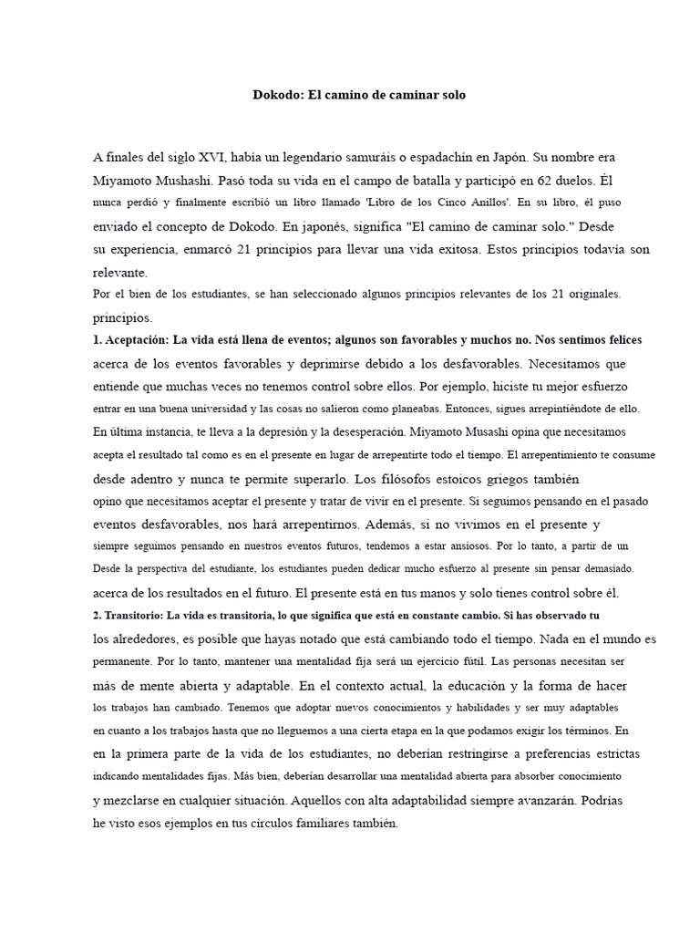 Principios de vida del Dokodo de Musashi | PDF | El libro de los cinco ...
