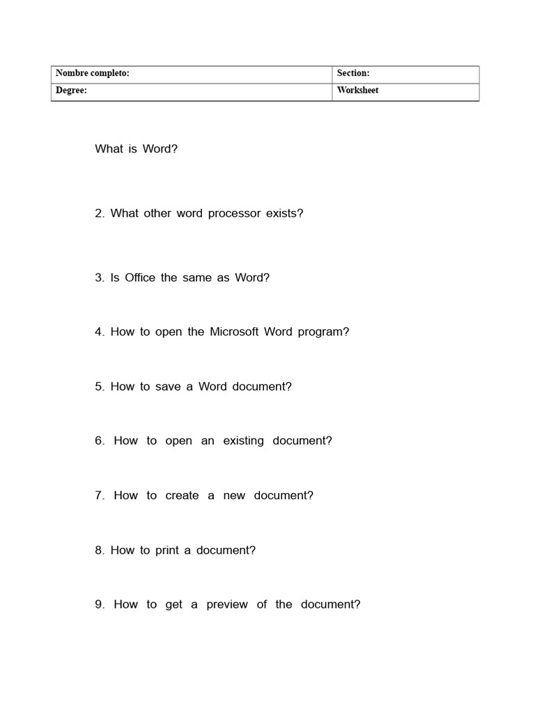 Word Worksheet | PDF