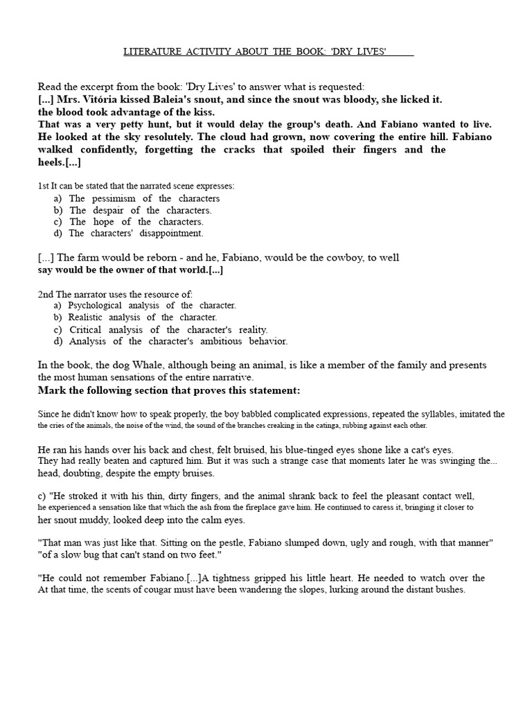LITERATURE ACTIVITY - BOOK DRY LIVES - 3rd YEAR B | PDF