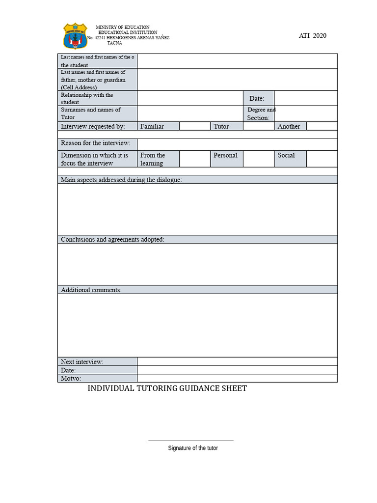Guidance Interview Form For Individual Tutoring | PDF