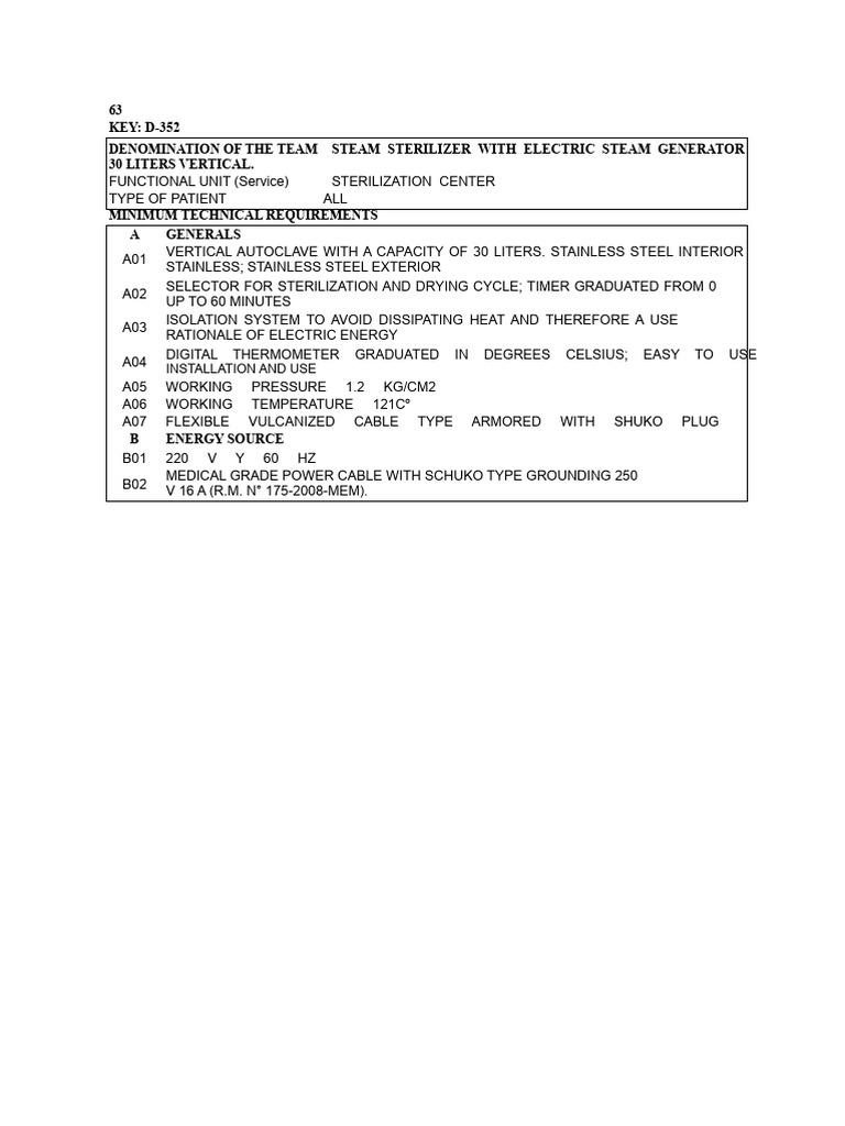 D-352 Sterilizer With Vertical Steam Electric Generator 30 LT | PDF