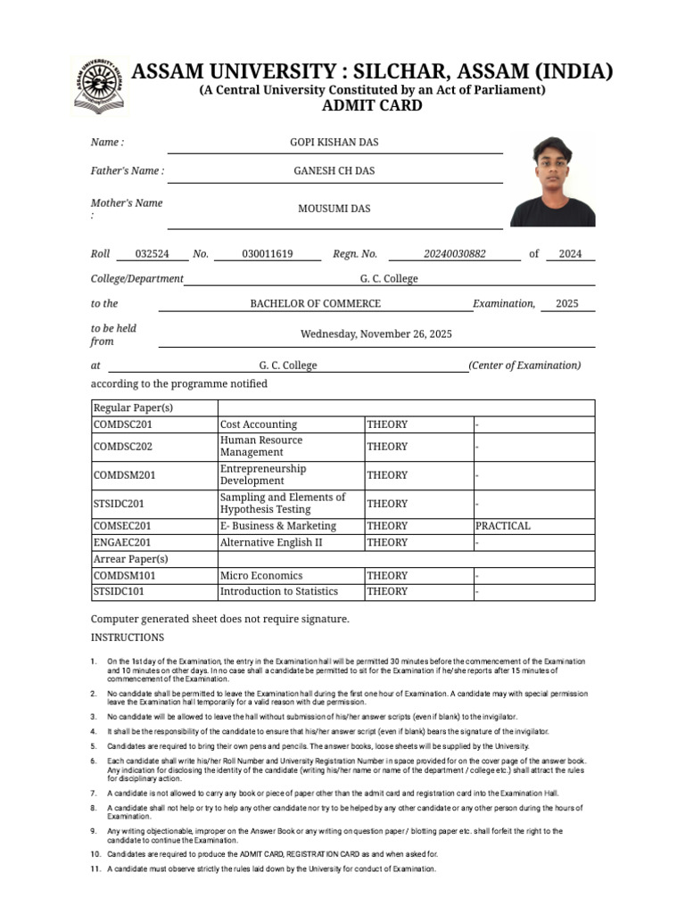 Admit Card 3rd | PDF
