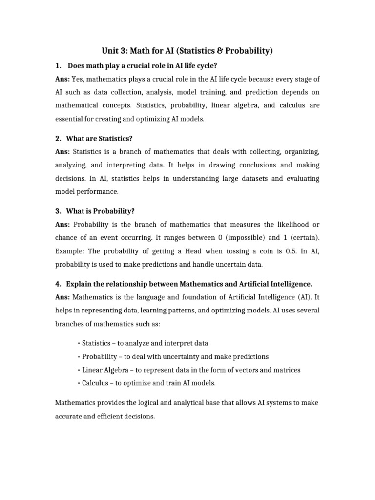 Math Essentials for AI: Stats & Probability | PDF | Artificial ...