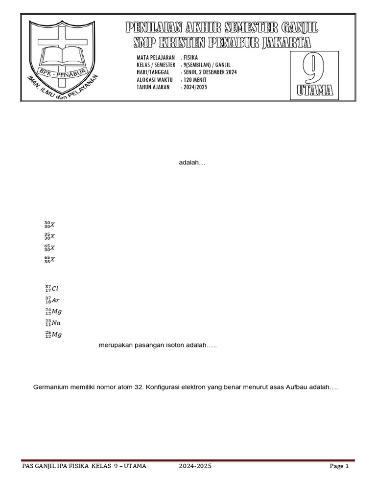 PG_PAS_Ganjil_2024_2025_Kelas_9_Utama | PDF