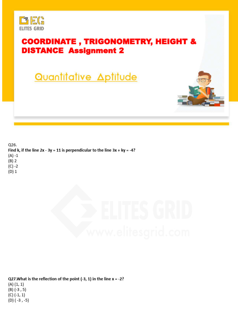 4 Coordinate, Trigo, H - D Assignment 2 - 24 Aug | PDF | Line (Geometry ...