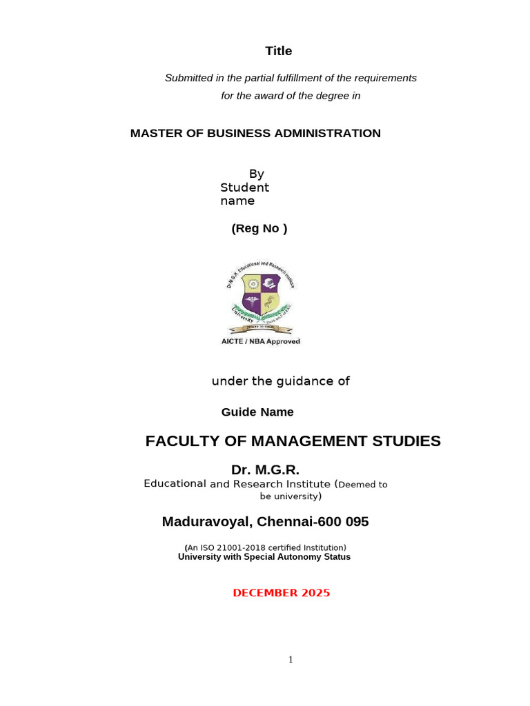 MBA Project Report Acknowledgment Template | PDF | Educational Stages ...