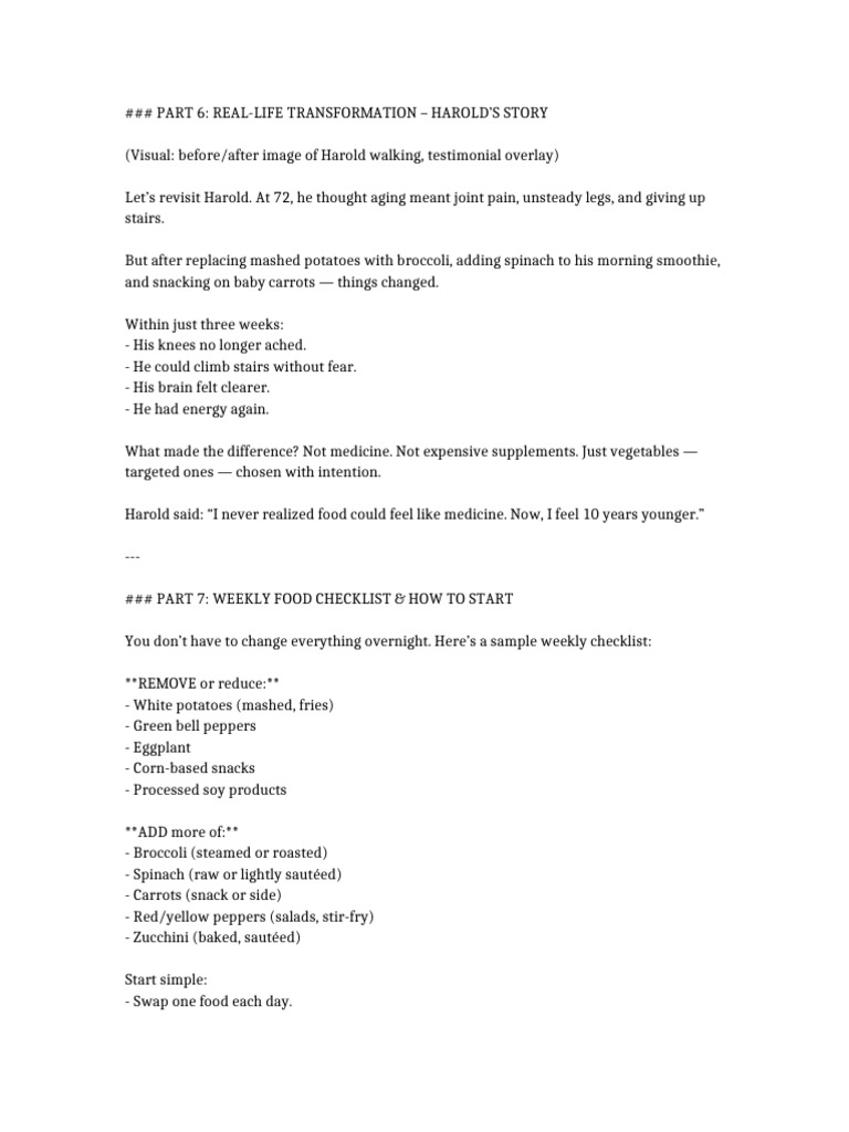 Harold's Vegetable Transformation Story | PDF