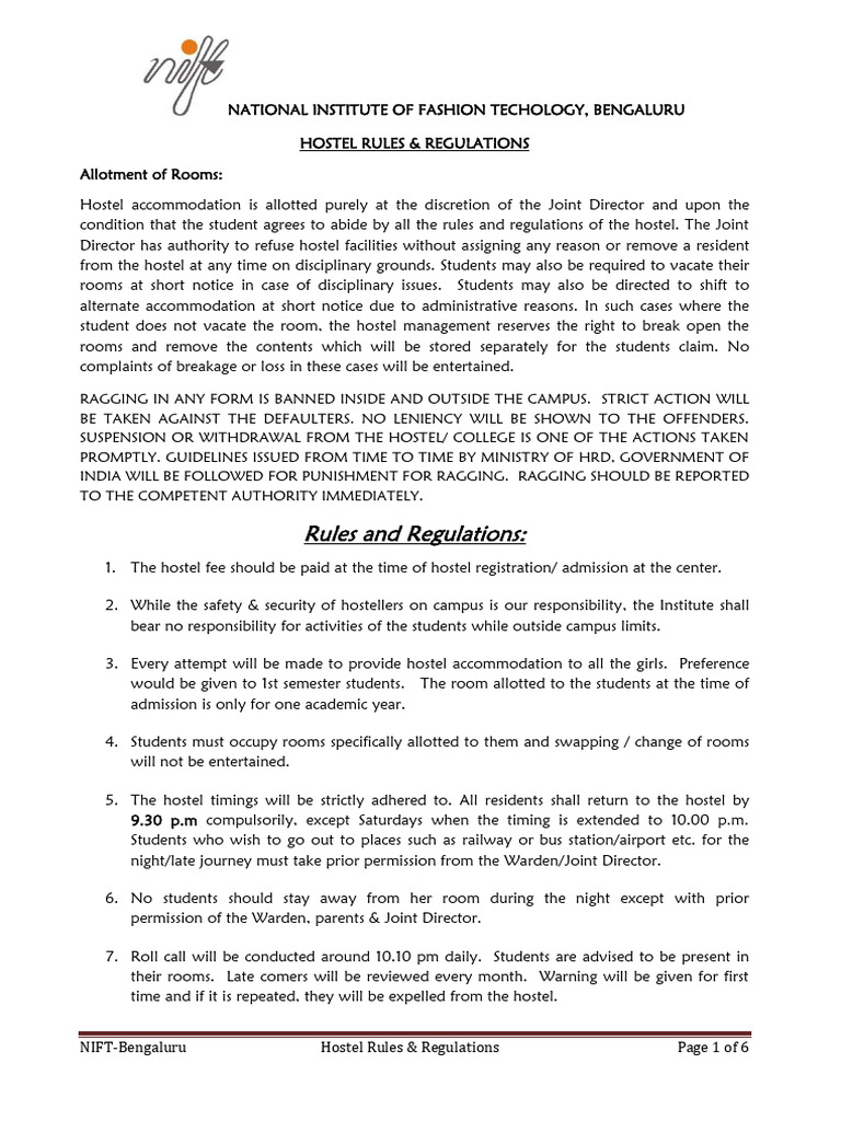Hostel Rules and Regulations | PDF