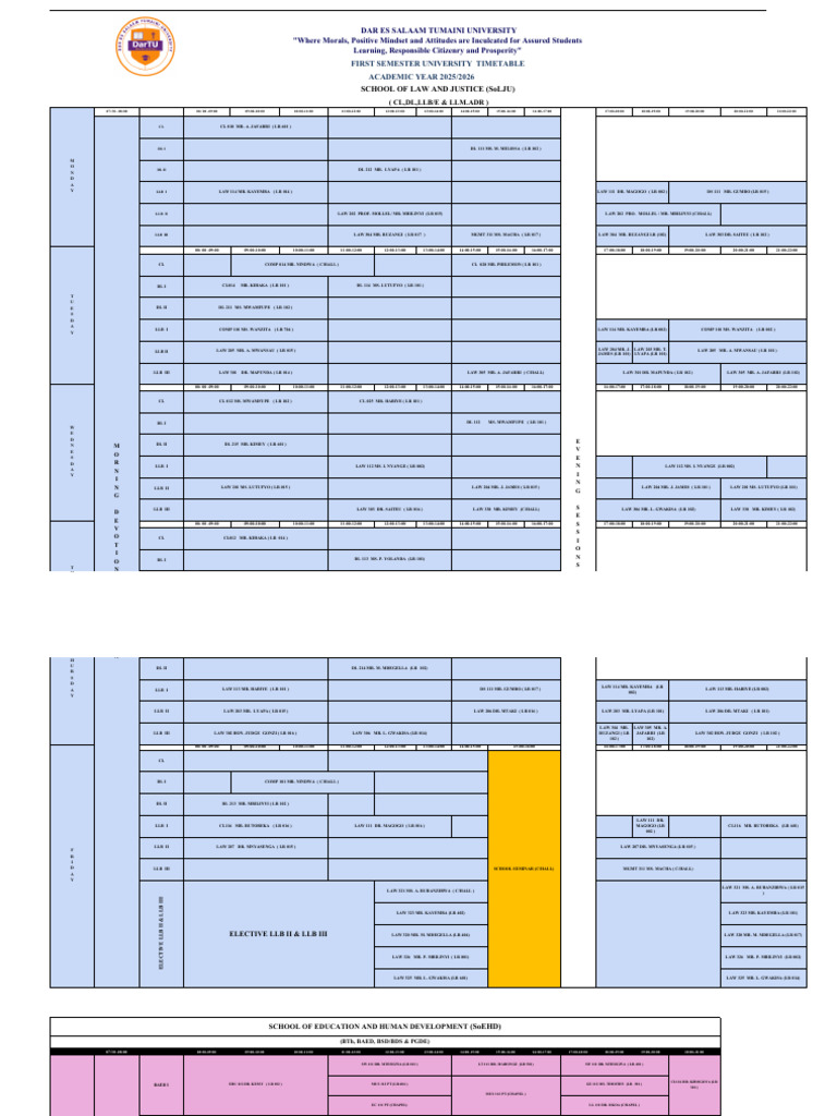 Timetable Sem i. 2025_26 Draft 2 Final | PDF