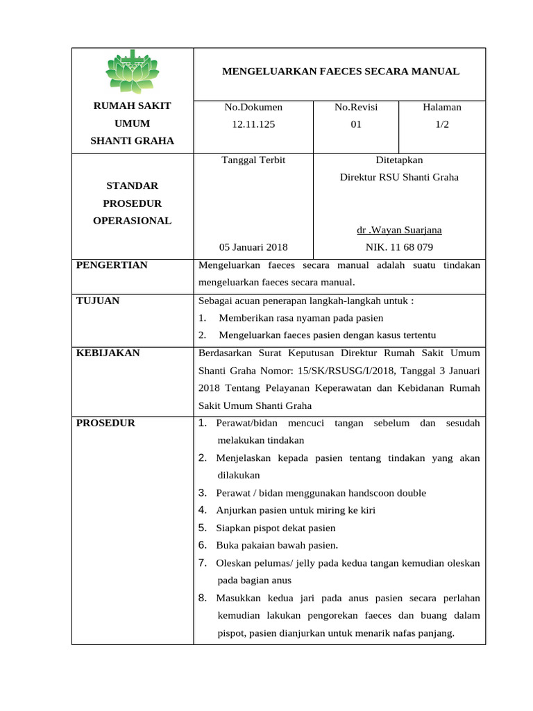 Prosedur Manual Pengeluaran Faeces Pasien | PDF