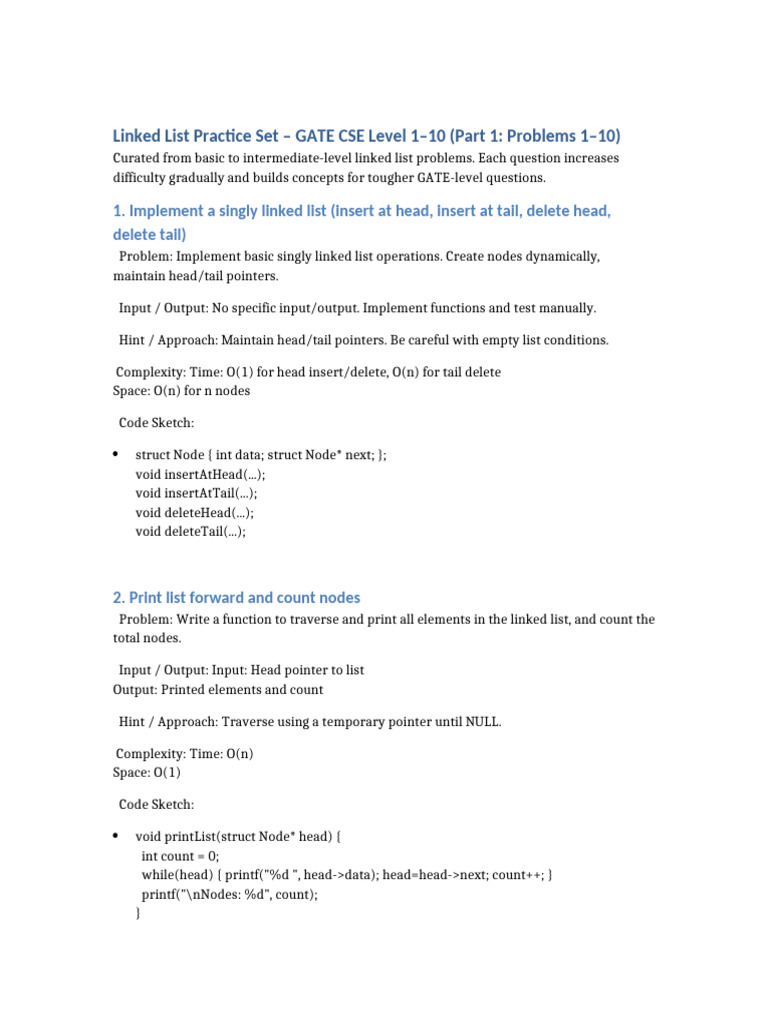 Linked_List_Practice_Set_Part1 | PDF | Pointer (Computer Programming) | Computer Engineering