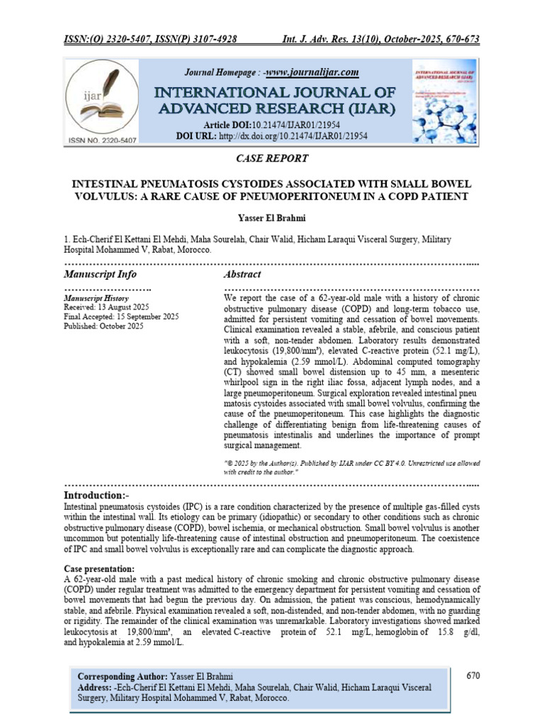 Intestinal Pneumatosis Cystoides Associated With Small Bowel Volvulus ...