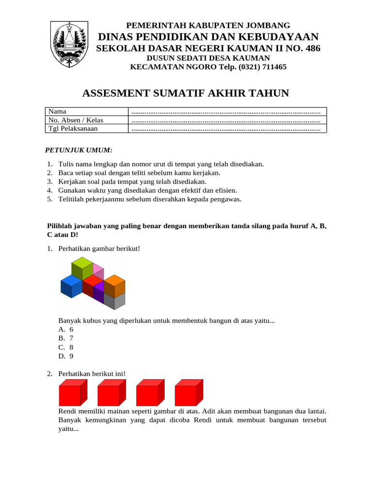 Soal Assessment Akhir Tahun SD Kauman II | PDF