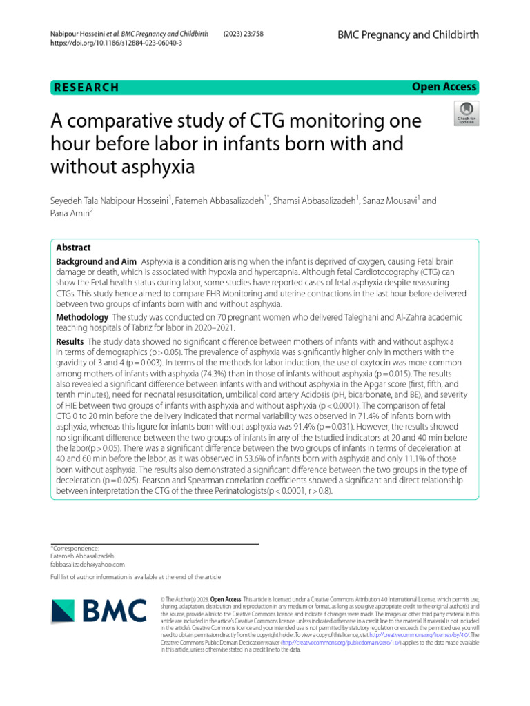 A Comparative Study of CTG Monitoring One Hour Before Labor in Infants ...