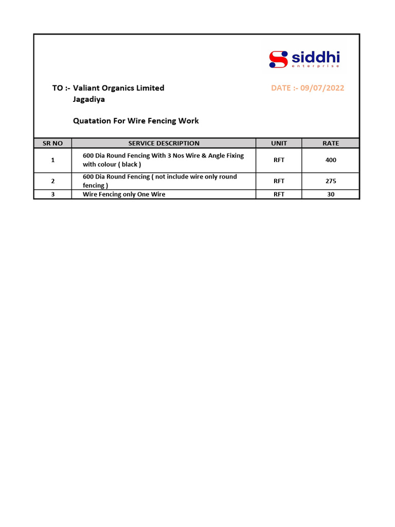 Wire Fencing Work Quatation | PDF