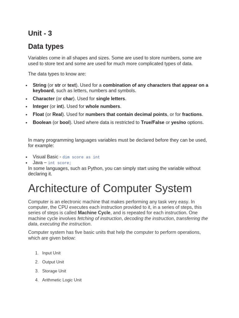 Unit 3 Data Types | PDF | Network Topology | Computer Data Storage