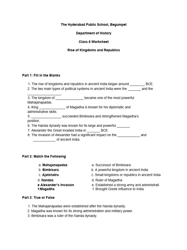 Ancient India: Kingdoms & Republics Worksheet | PDF | South Asia | Asia