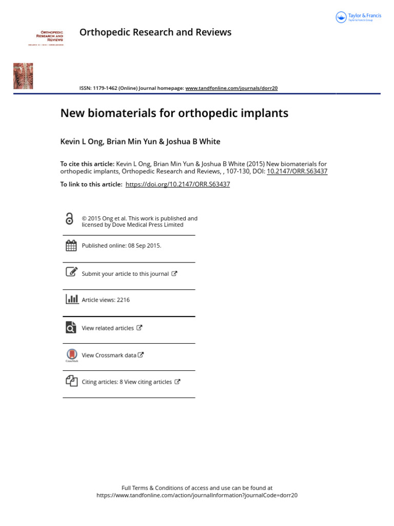 New Biomaterials For Orthopedic Implants | PDF | Tissue Engineering ...