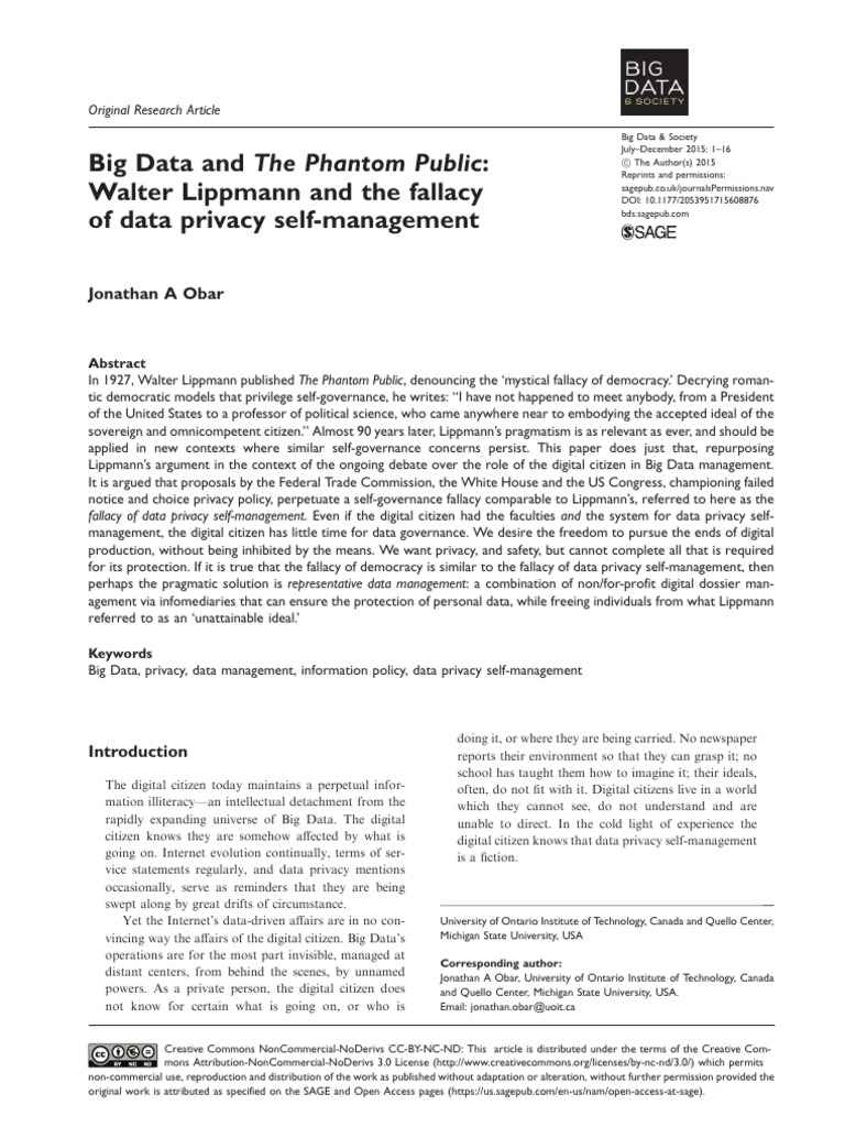 Big Data and the Phantom Public Walter Lippmann An | PDF | Privacy | Big Data