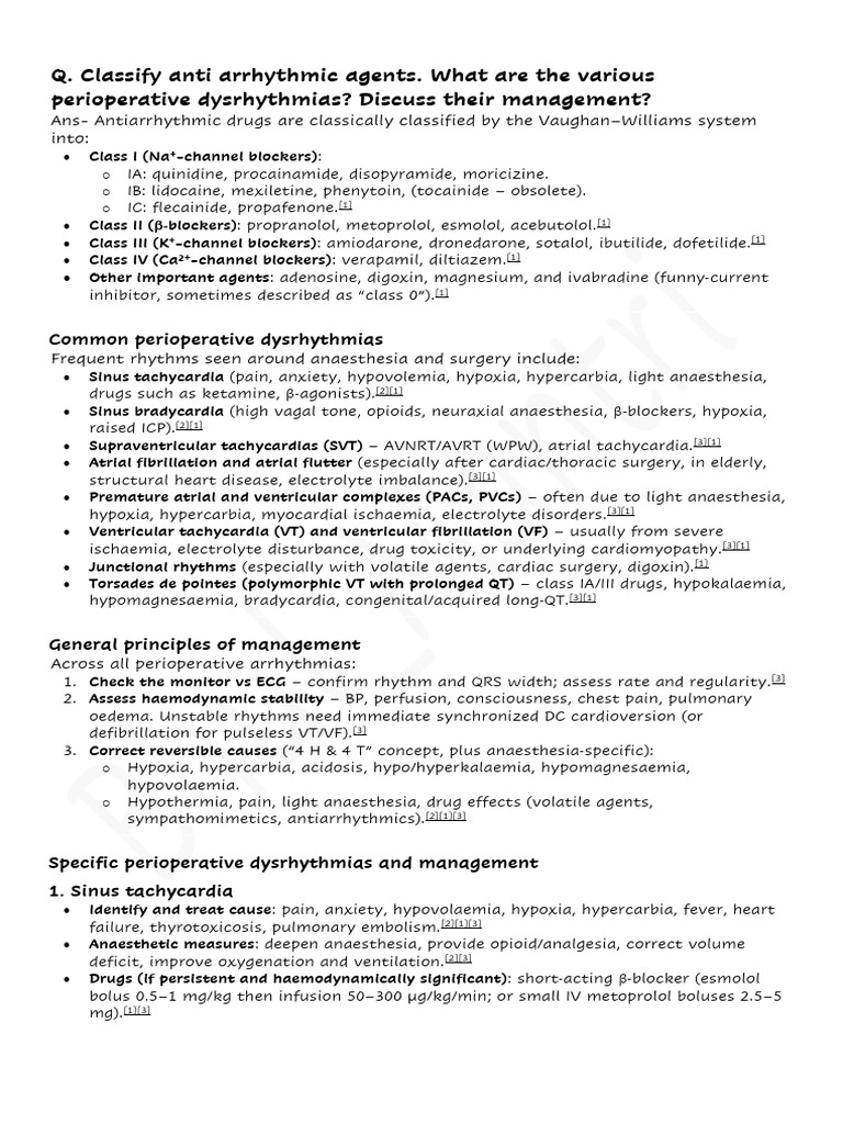 LAQ - Classify anti-arrhythmic agents & dysrhythmias | PDF | Internal Medicine | Heart