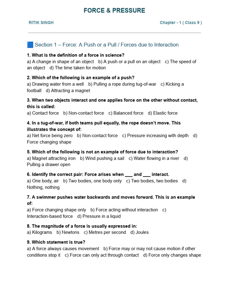 Assignment creation forces pressure (1) | PDF | Force | Pressure