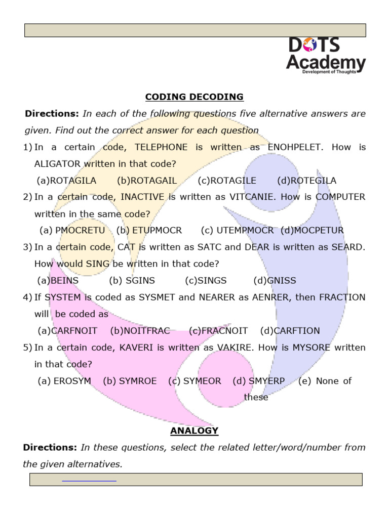 Coding and Analogy Questions Guide | PDF