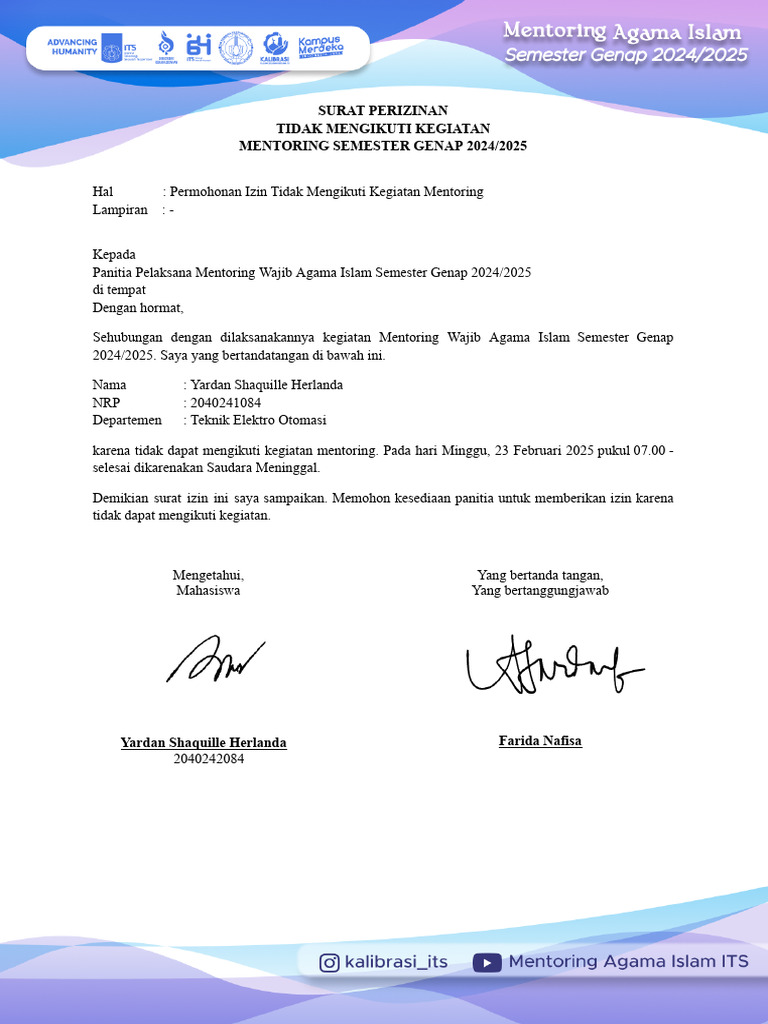 Surat Izin Mentoring Minggu 23 Februari 2025 | PDF