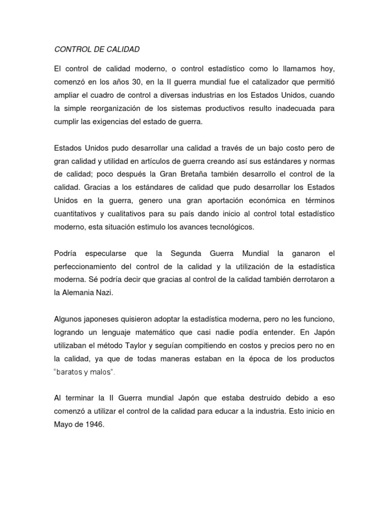 Ensayo Control de Calidad | PDF | Calidad (comercial) | Estadísticas