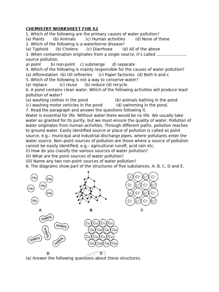 Chemistry Worksheet for s2 | PDF | Ion | Atoms