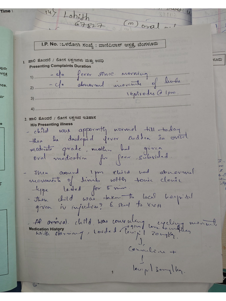 CNS (Febrile Seizures) Case Sheet | PDF