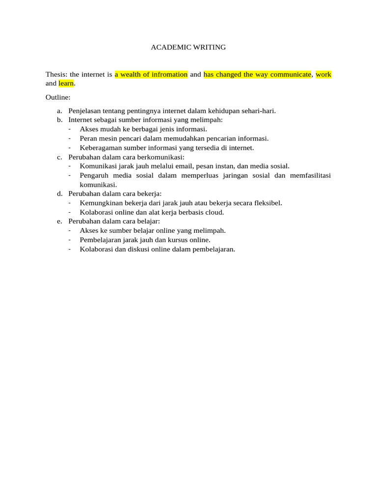 Academic Writing Outline Essay | PDF