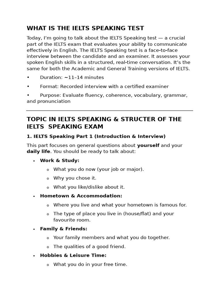 Ielts Speaking Test | PDF | International English Language Testing ...